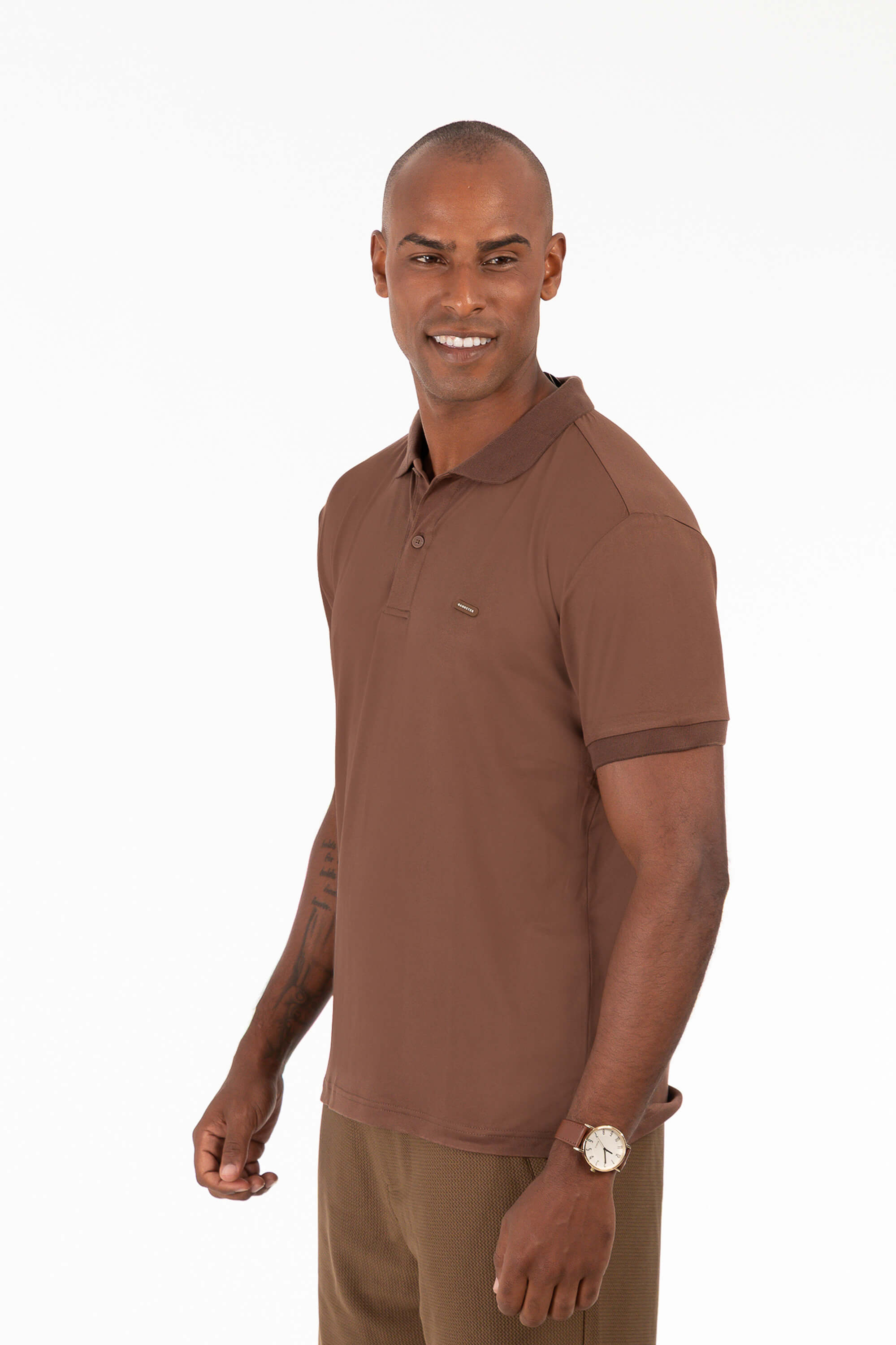 Polo Masculina Marrom Gangster – Tecido Flex Premium com Toque Macio